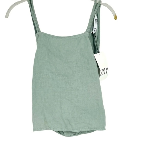 Tops | Zara Open Back Linen Tank Top Green Medium | Poshmark